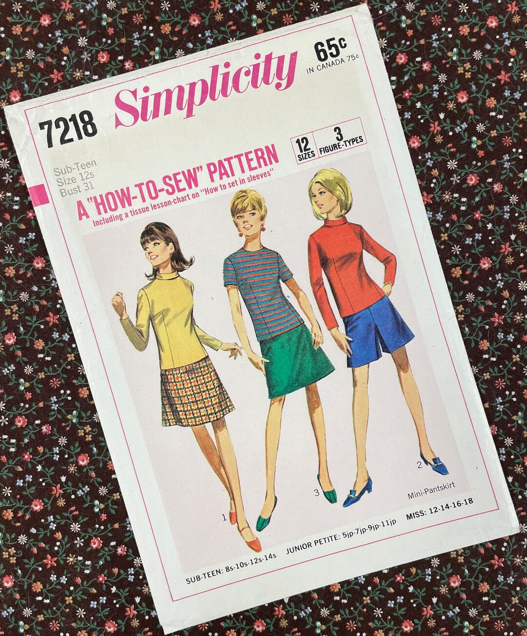 Simplicity 7218 UNCUT Vintage Sewing Pattern for Sub-teens Blouse ...