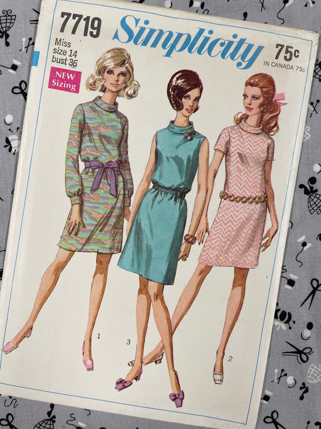 Simplicity 7719 UNCUT Vintage Sewing Pattern for Misses Dress Size 14 ...