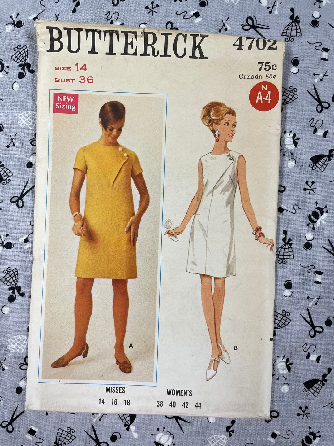 Butterick 4702 UNCUT Vintage Sewing Pattern for Misses One-piece Dress ...