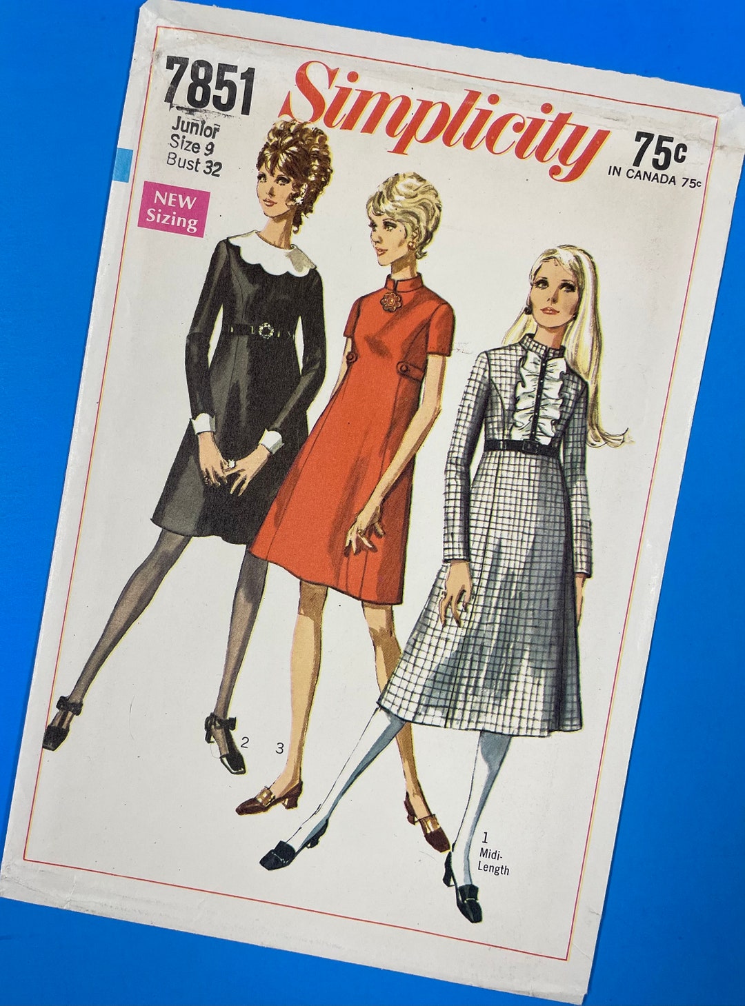 Simplicity 7851 UNCUT Vintage Sewing Pattern for Juniors Dress in 2 ...