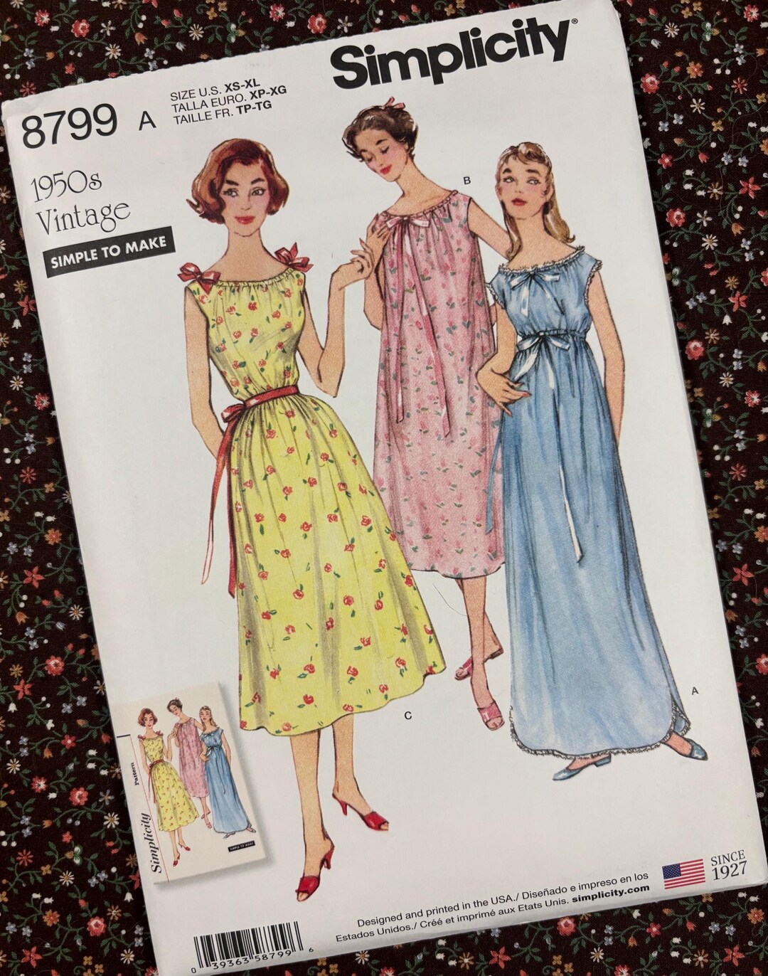 Simplicity 8799 NEW Sewing Pattern for Retro 1950s Nightgowns XS Thru ...