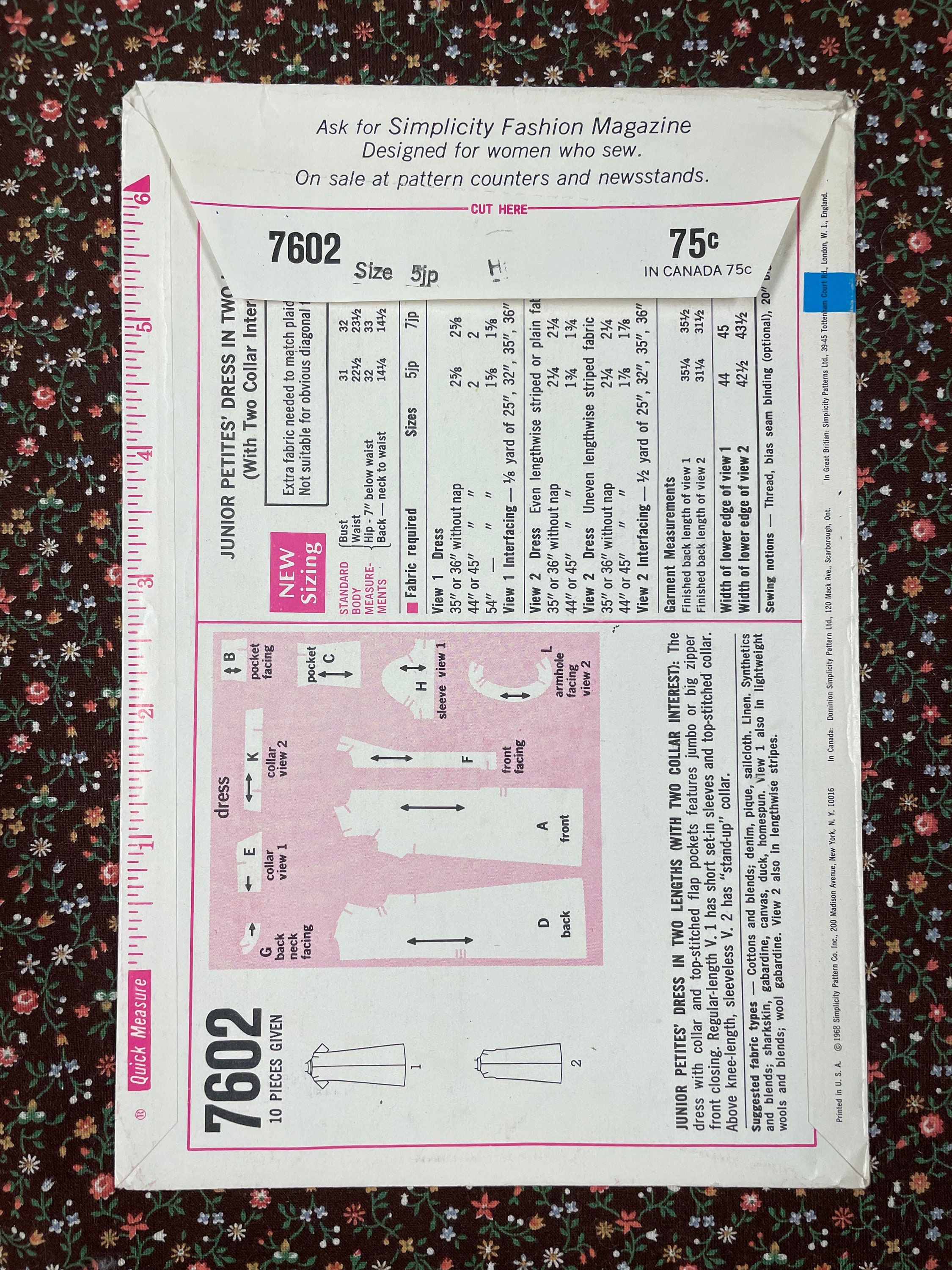 Simplicity 7602 UNCUT Vintage Sewing Pattern for Junior Petites’ Dress ...