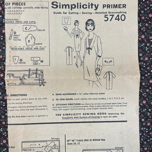 Simplicity 5740 COMPLETE Vintage Sewing Pattern for Misses Dress With ...