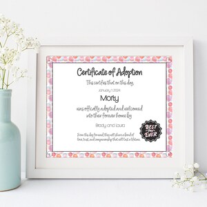 Dog Adoption Certificate, Printable Pet Adoption Document, Cat Adoption ...