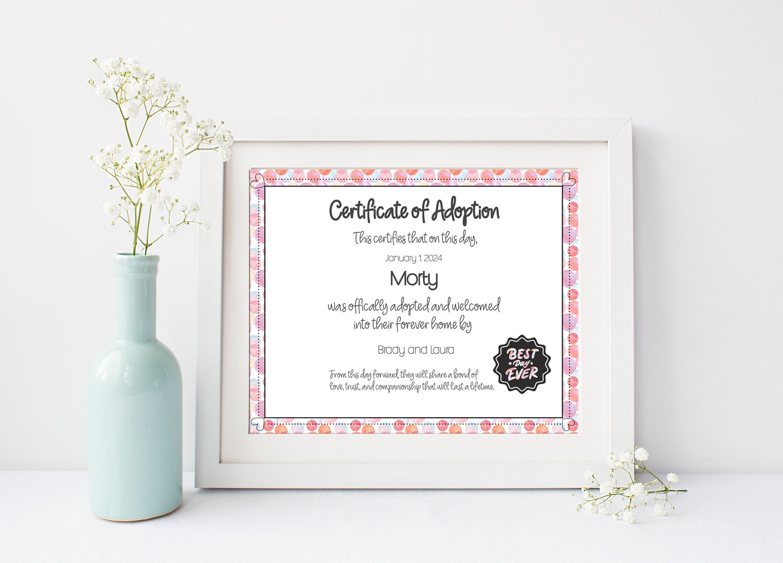 Dog Adoption Certificate Printable Pet Adoption Document Cat - Etsy