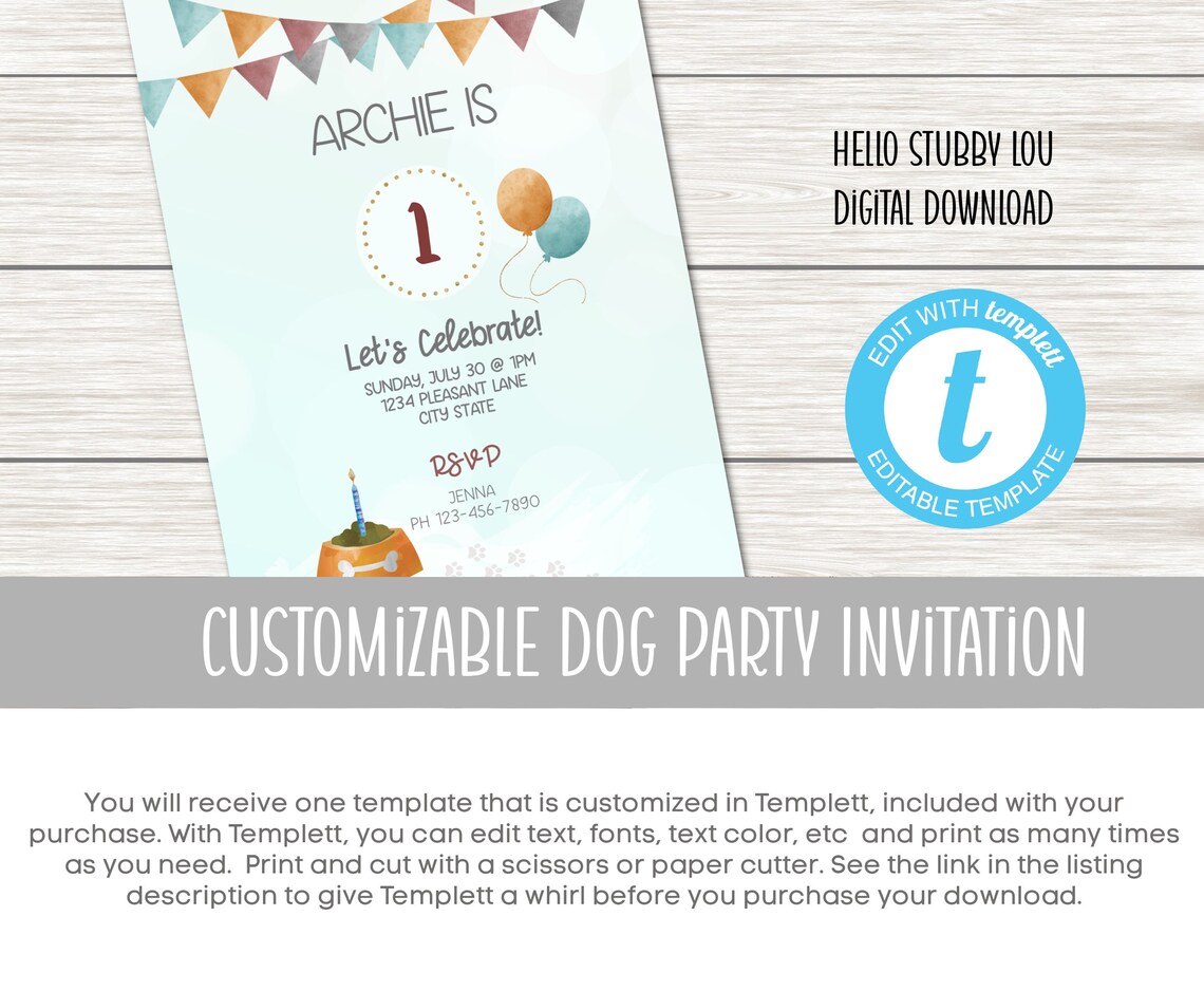 Printable Dog Party Invitation Printable Birthday Invitation - Etsy