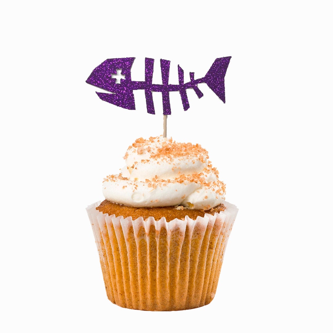 Fish Bones Cupcake Toppers, Cat Birthday Decorations, Tuna Fish Cupcake ...