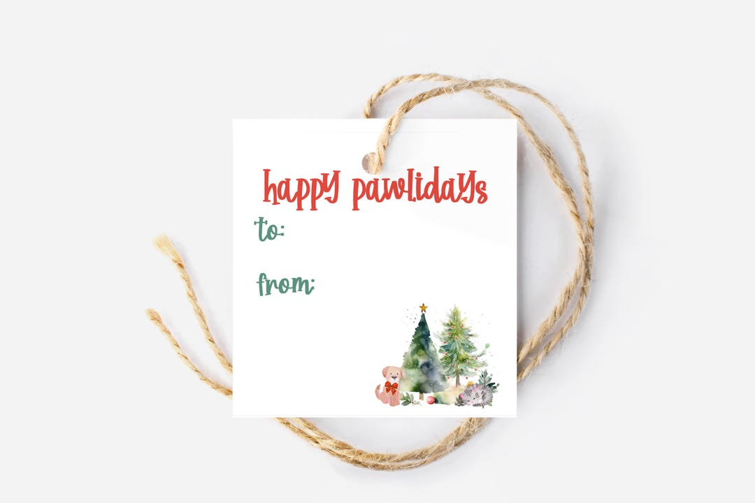 Happy Pawlidays Printable Gift Tag, Gift Tag for Dogs, DIY Christmas ...