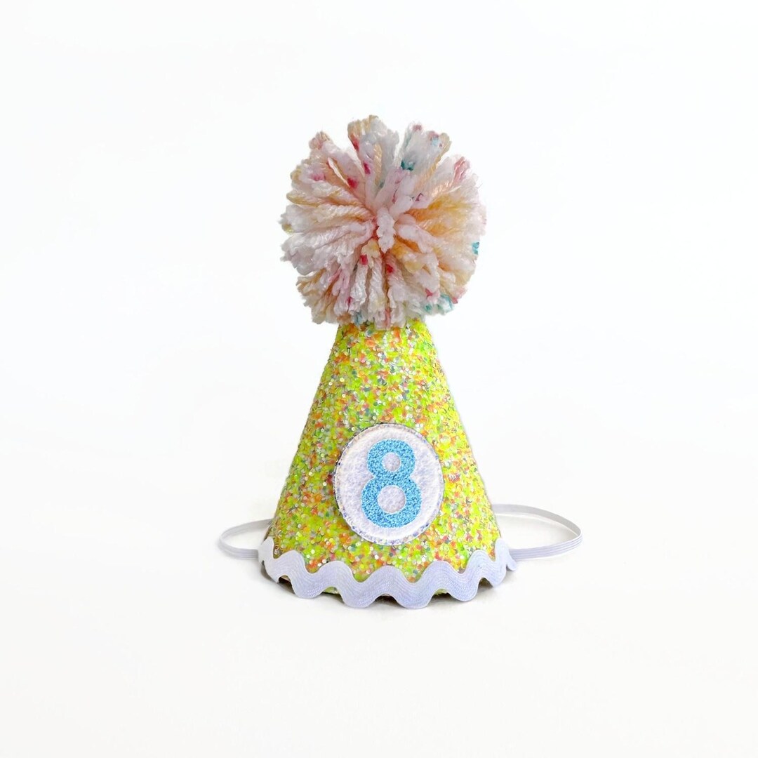 Mini Dog Birthday Hat, Neon Yellow Confetti Party Hat, First Birthday ...