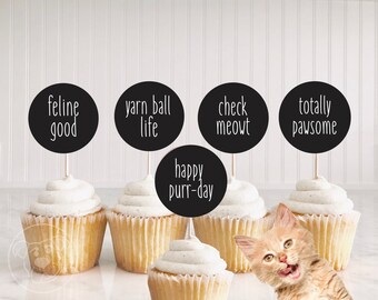 Cat Party Cupcake Toppers and Wrapper Printable Cat Cupcake - Etsy