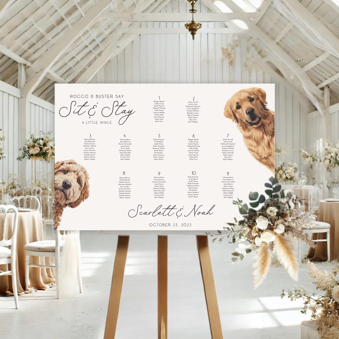 Dog Wedding Seating Chart Sign, Custom Wedding Guest Sign for Wedding ...