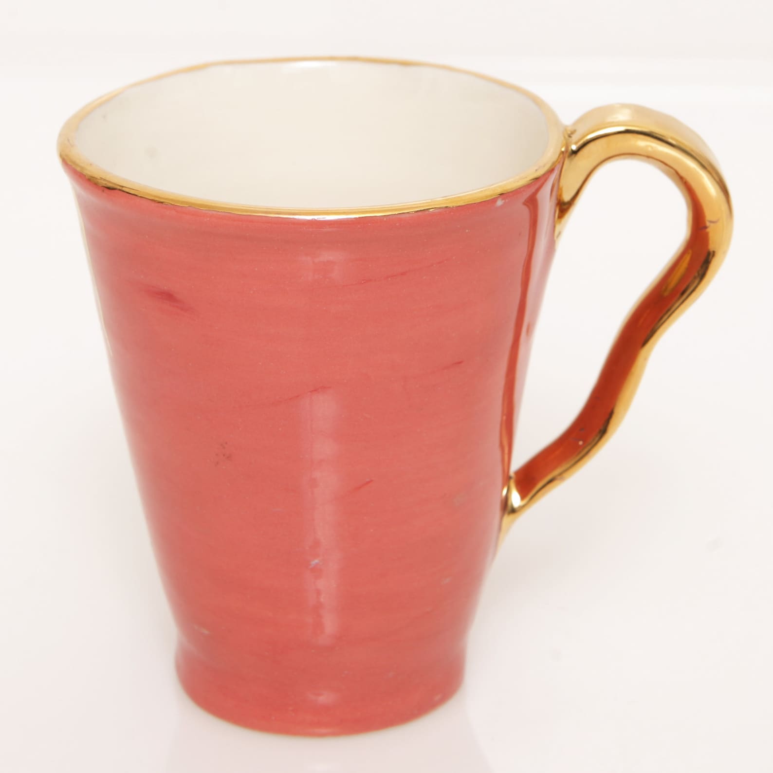 Porcelain Wheel Thrown Dates Pink Orange Cup Ceramic Mug Drawing Gold ...