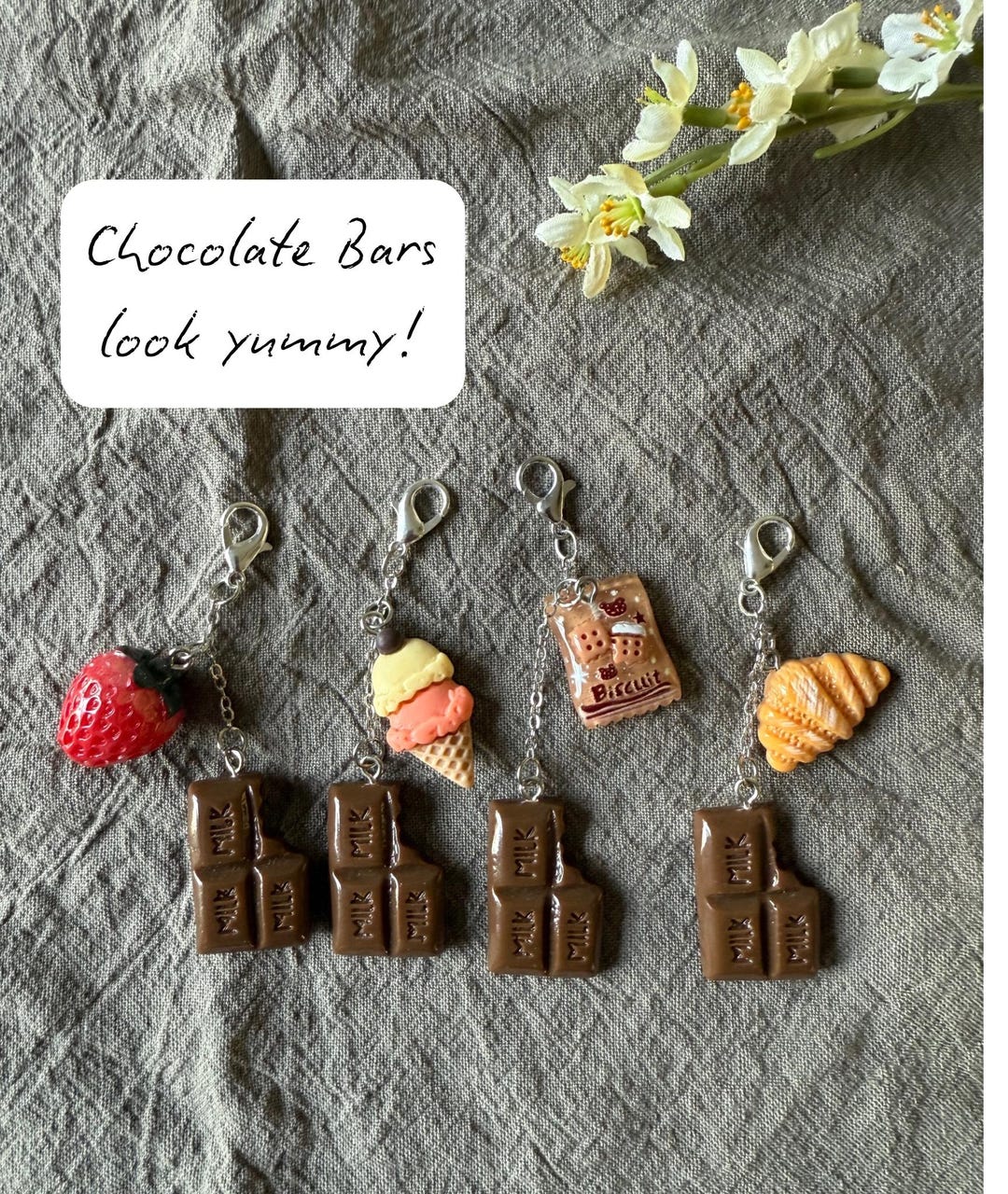 Chocolate Bar Tiny Bag Charm, Croissant Charm, Ice Cream Cone Charm ...