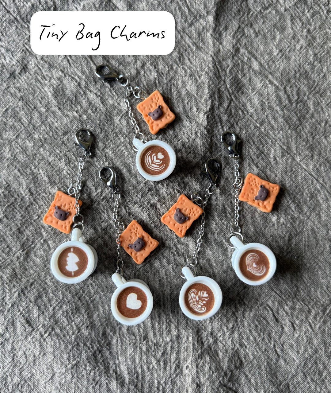 Cute Bear Toast and Coffee Mug Tiny Bag Charm, Bread Bag Charm, Bread ...