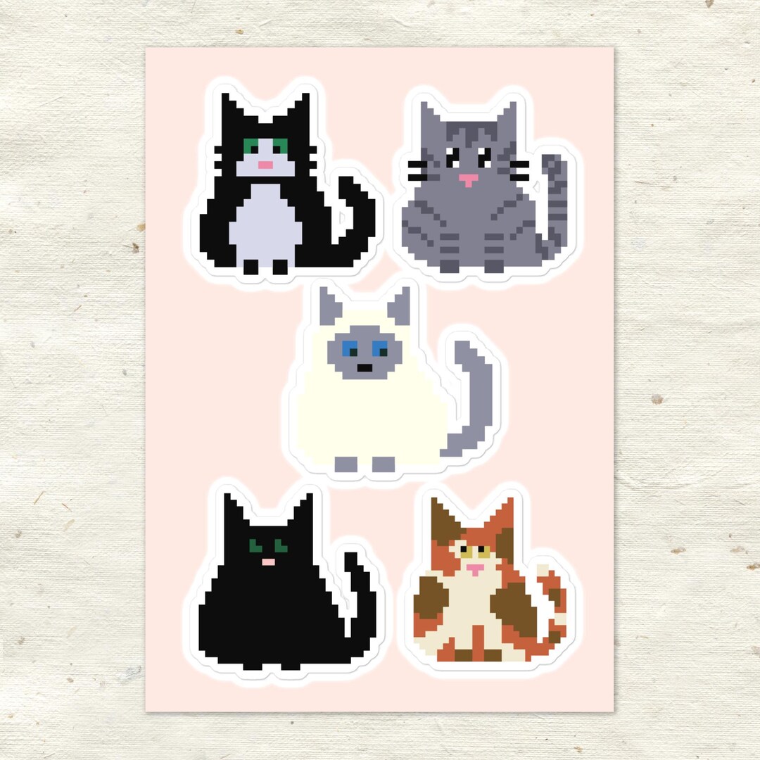 Cat Pixel Art Sticker Sheet - Etsy