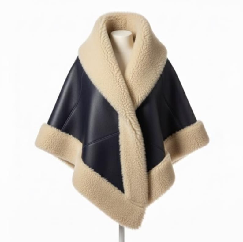 Luxurious Genuine Shearling Cape Poncho Jacket for Women - Reversible ...