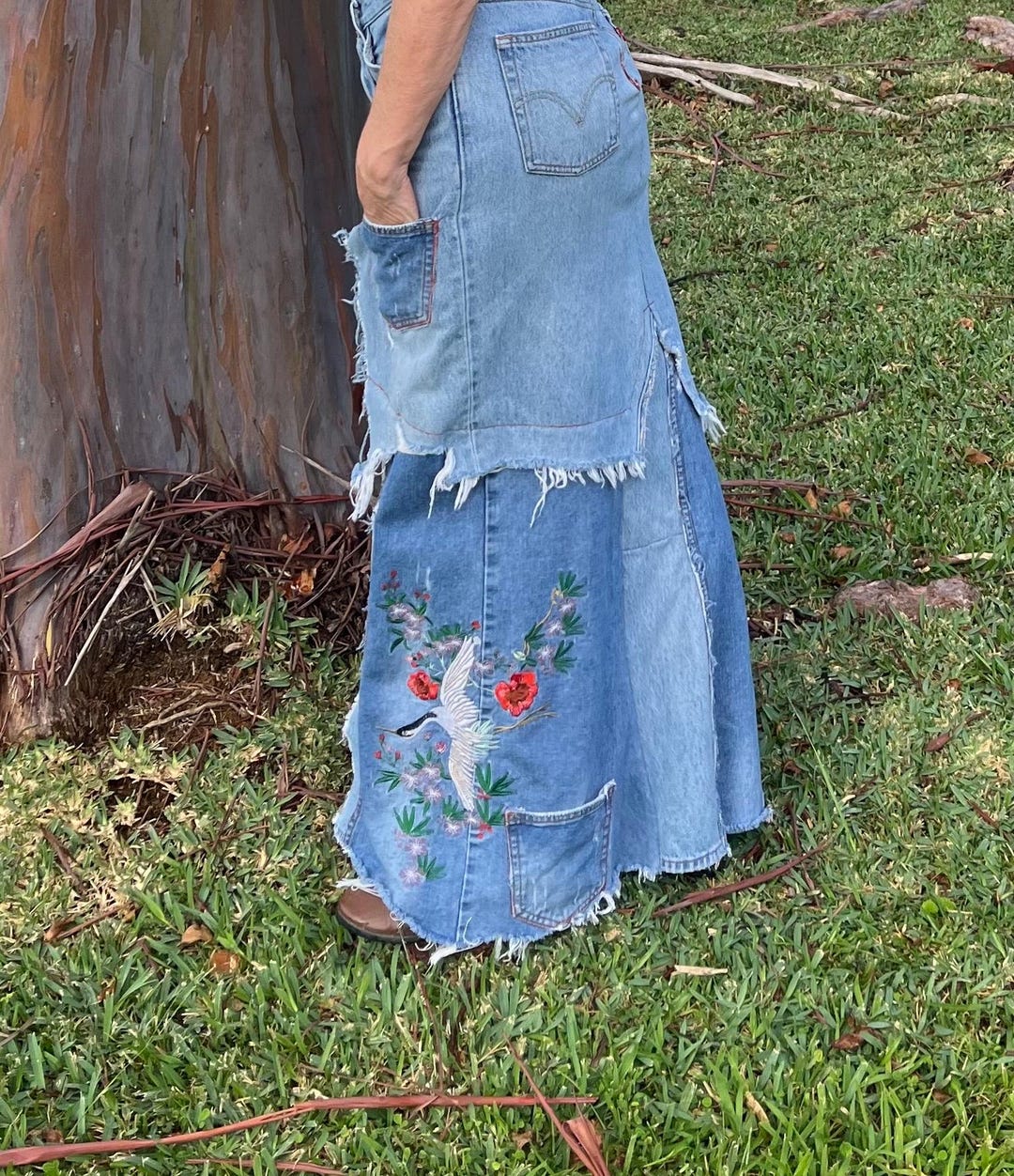 Upcycled Denim Skirt Made With High-quality Jeans and Lace. Beautiful ...