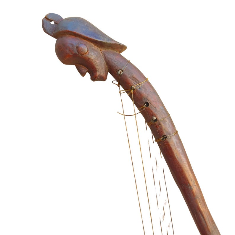 African Arched Harp, Bwiti Ritual Instrument, Congo, Ancestral Figure ...