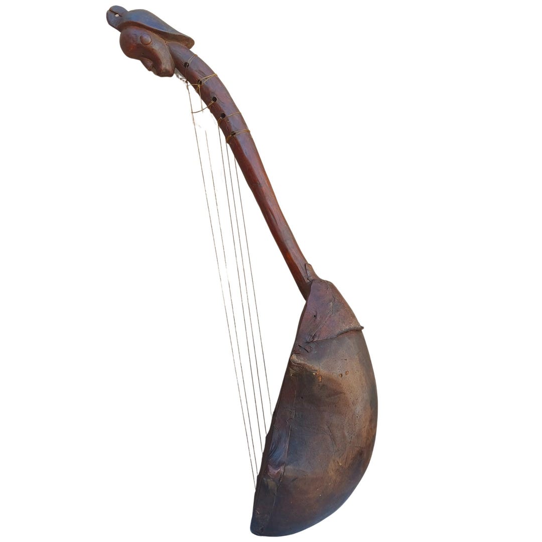 African Arched Harp, Bwiti Ritual Instrument, Congo, Ancestral Figure ...