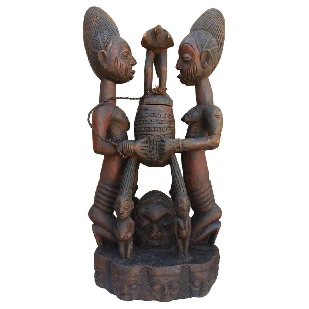 Yoruba Ritual Bowl, Priestess With Scarifications, Four Figures ...