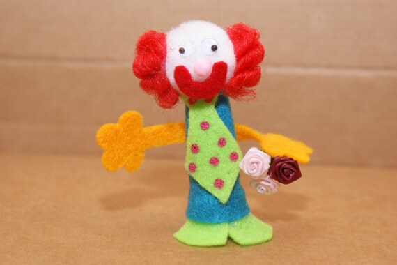 Clown with Flowers Finger Puppet | Etsy