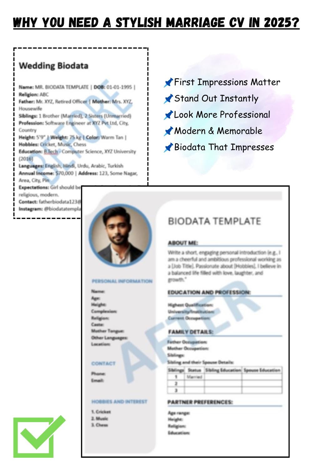 Wedding Biodata Template | Editable Canva Matrimony CV | Classic ...