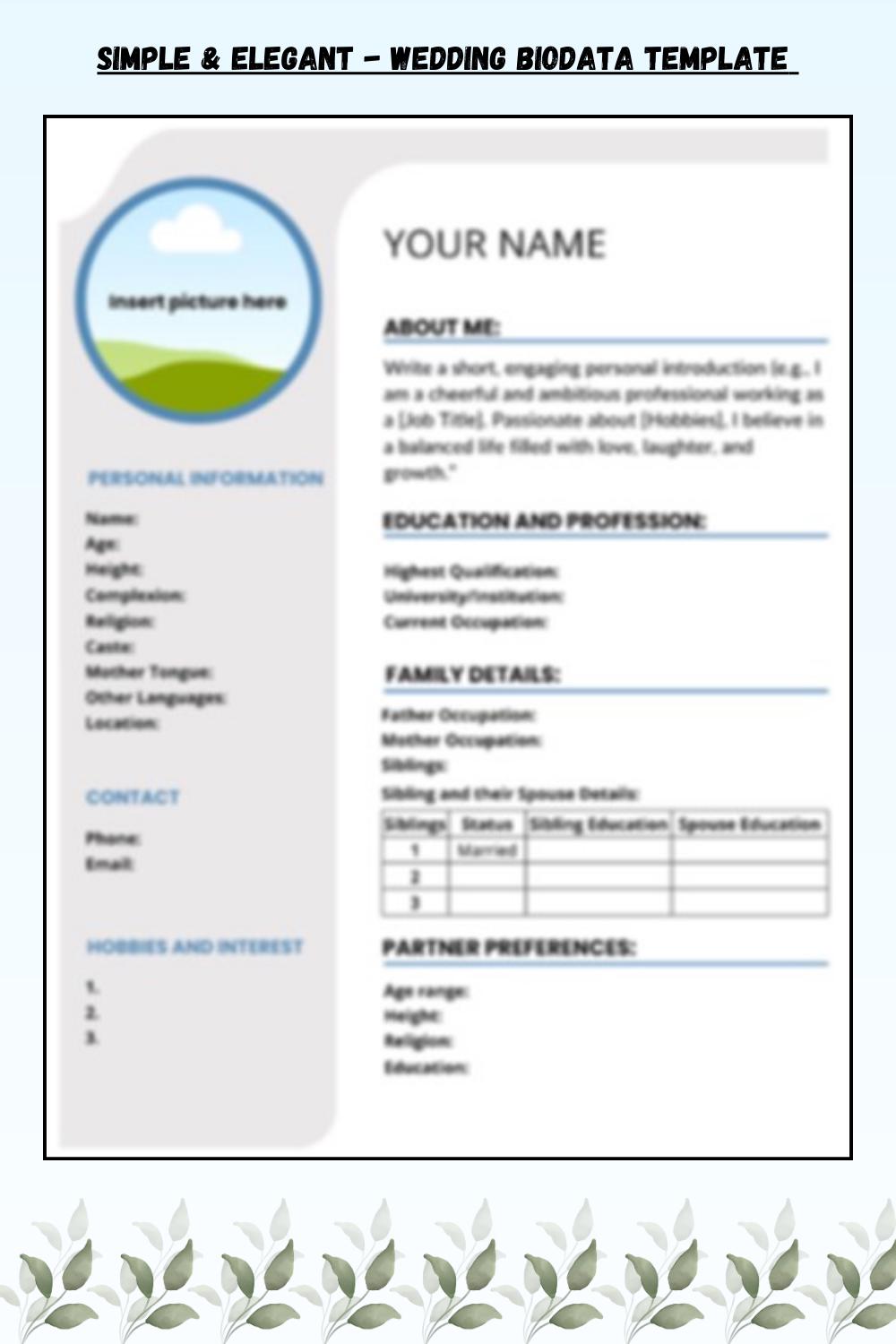 Wedding Biodata Template | Editable Canva Matrimony CV | Classic ...