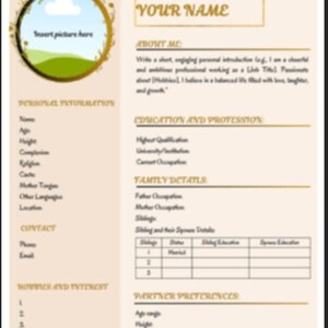 Wedding Biodata Template | Editable Canva Matrimony CV | Classic ...