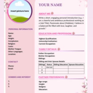 Wedding Biodata Template | Editable Canva Matrimony CV | Classic ...