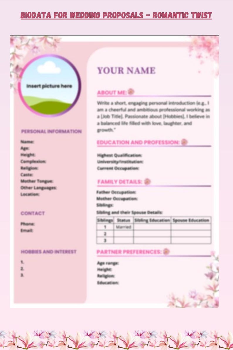 Wedding Biodata Template | Editable Canva Matrimony CV | Classic ...