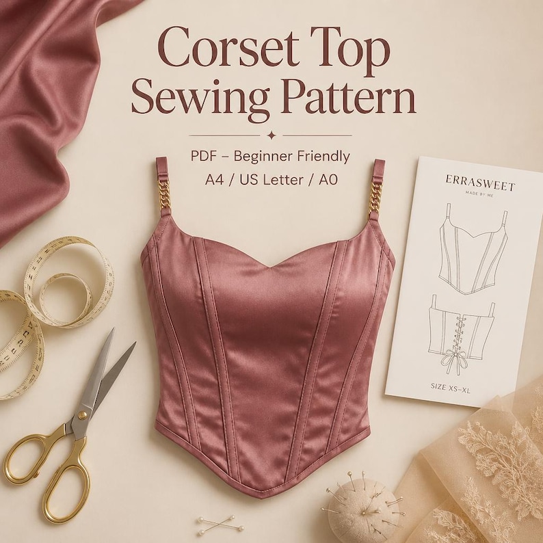 Structured Corset Top Sewing Pattern | Lace up Back Bustier (PDF ...
