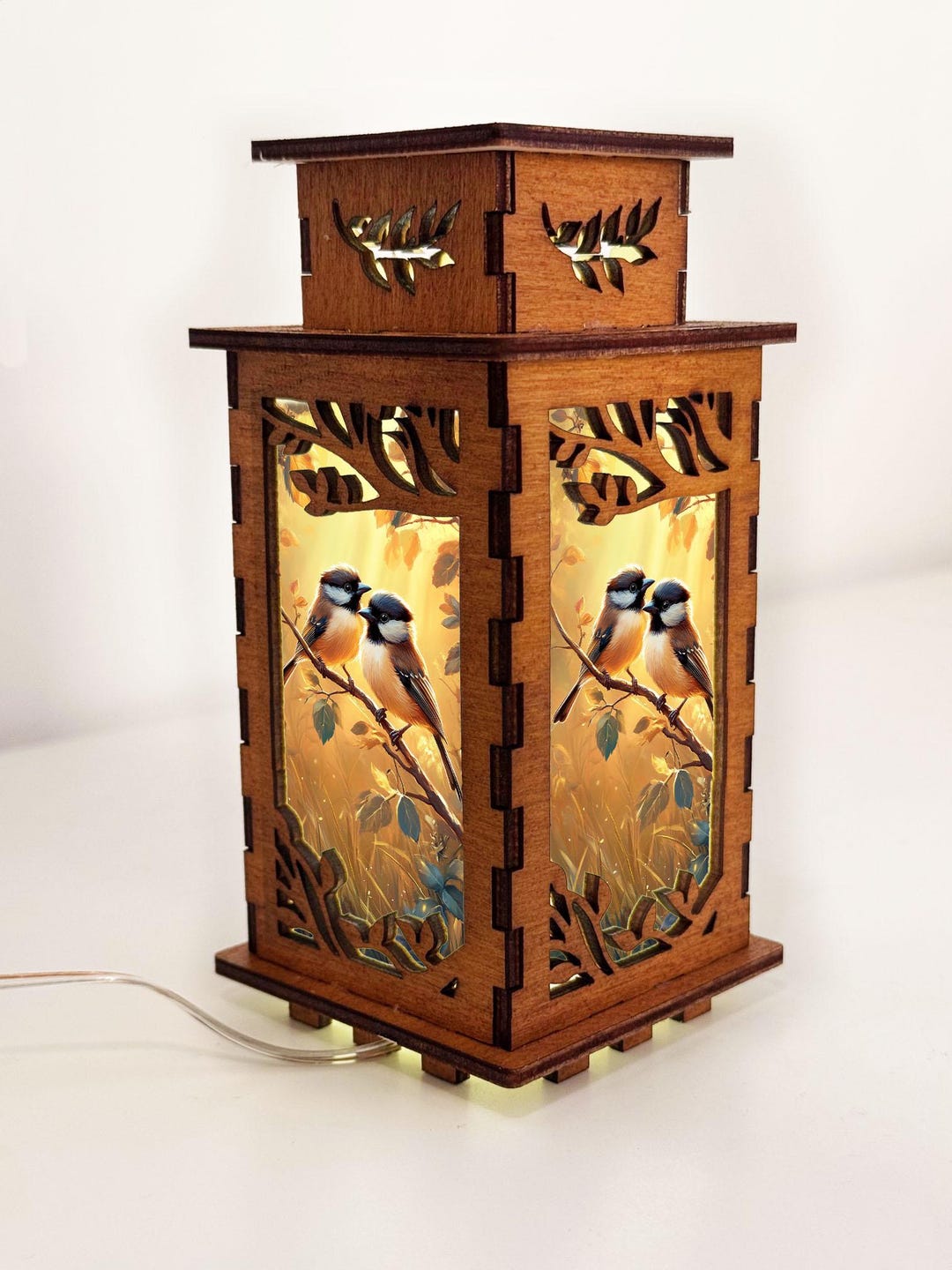 Chickadees Bird Wooden Night Lamp Lantern, Birding Wood Light - Etsy