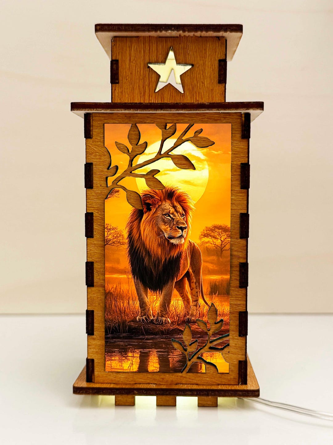African Lion Wooden Night Lamp Lantern, Beautifull Sunset Africa ...