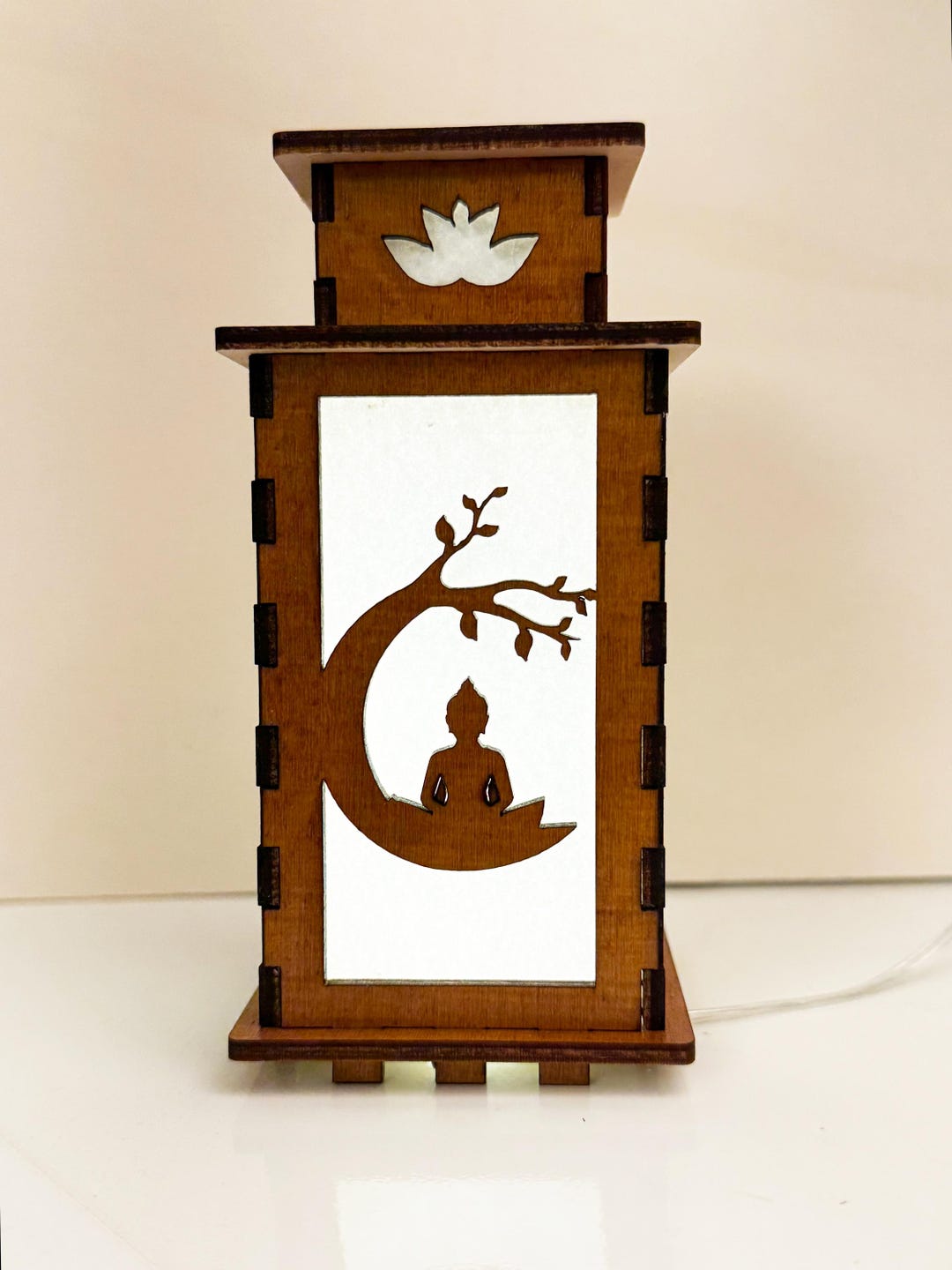 Buddha Tree of Life Glowing Night Lamp Lantern, Small Wooden Buddhist ...