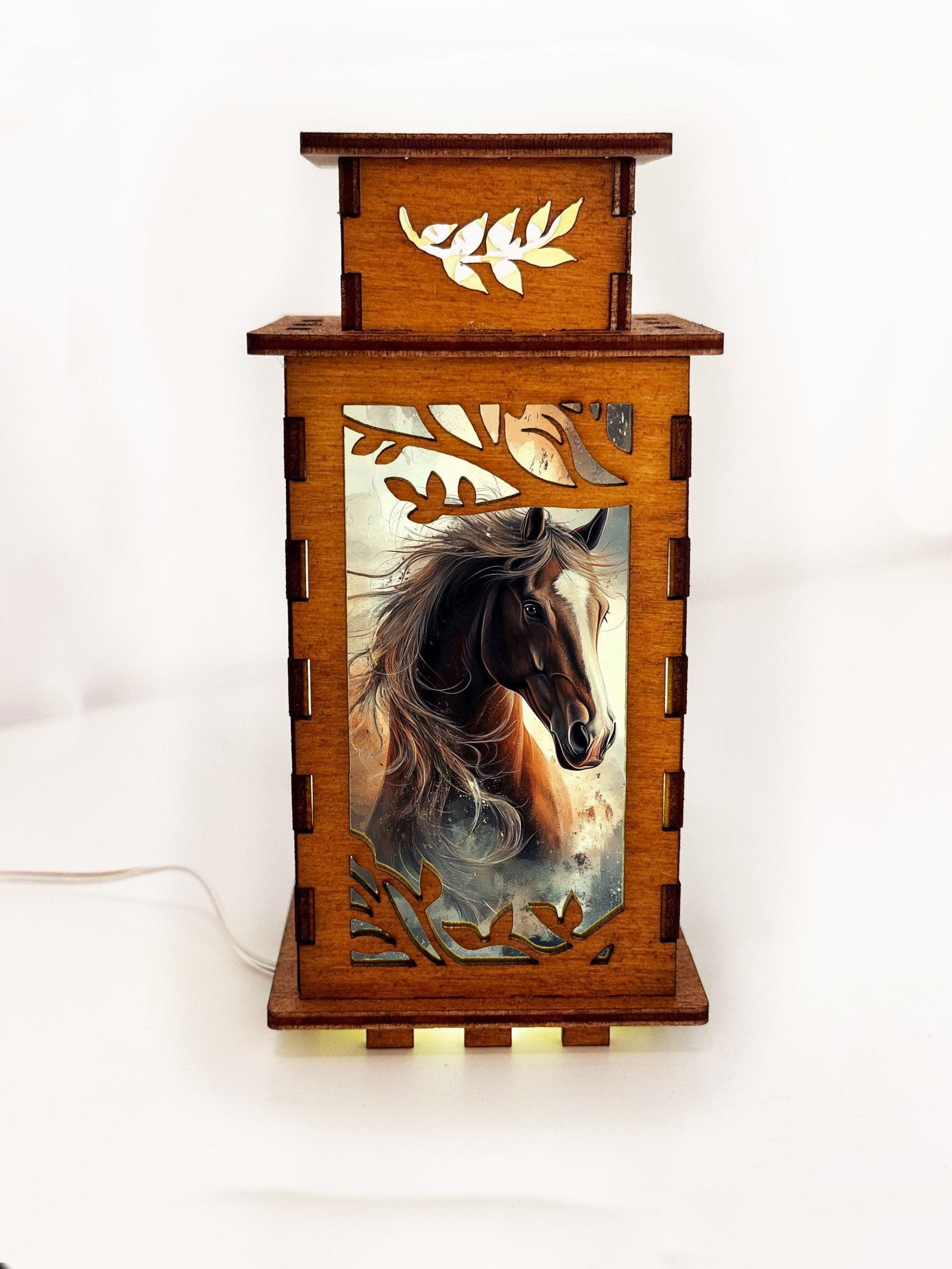 Beautiful Brown Horse Wooden Night Lamp Lantern, Horse Artistic Light ...
