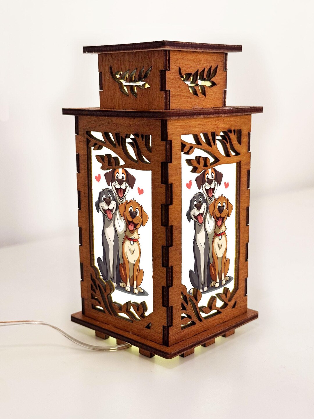 Three Dogs Wooden Lamp Lantern, Dog Glowing Wooden Light - Etsy