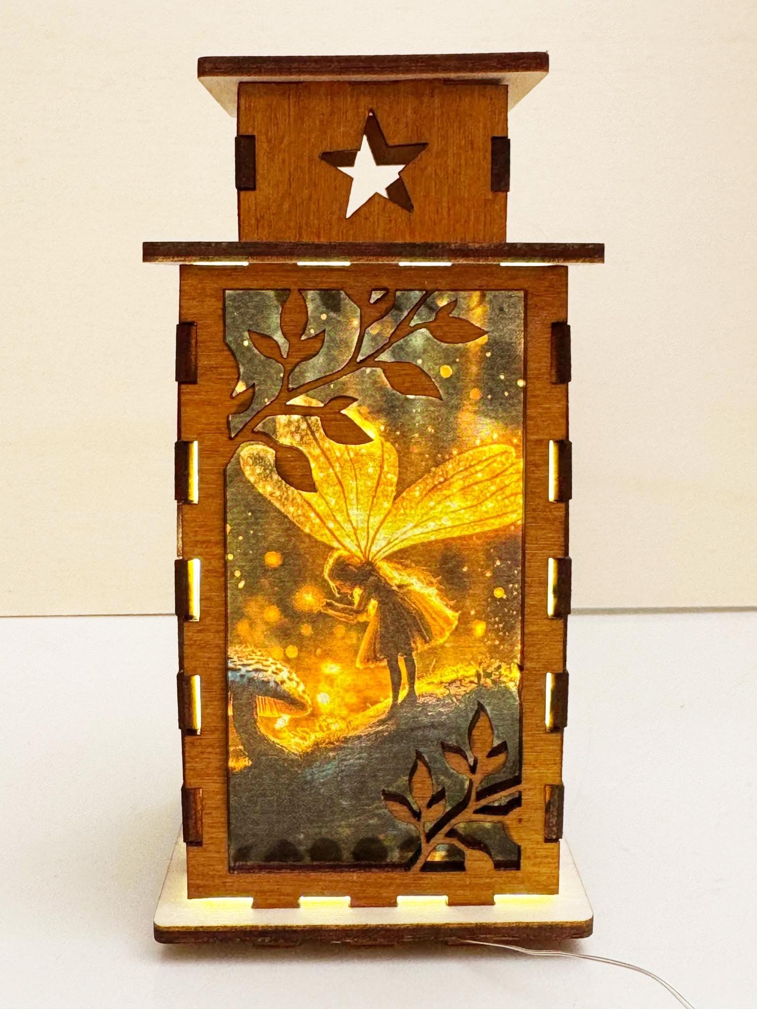 Fantasy Fairy Night Lamp Lantern, Enchanted Fairy Forest Glowing Wooden ...