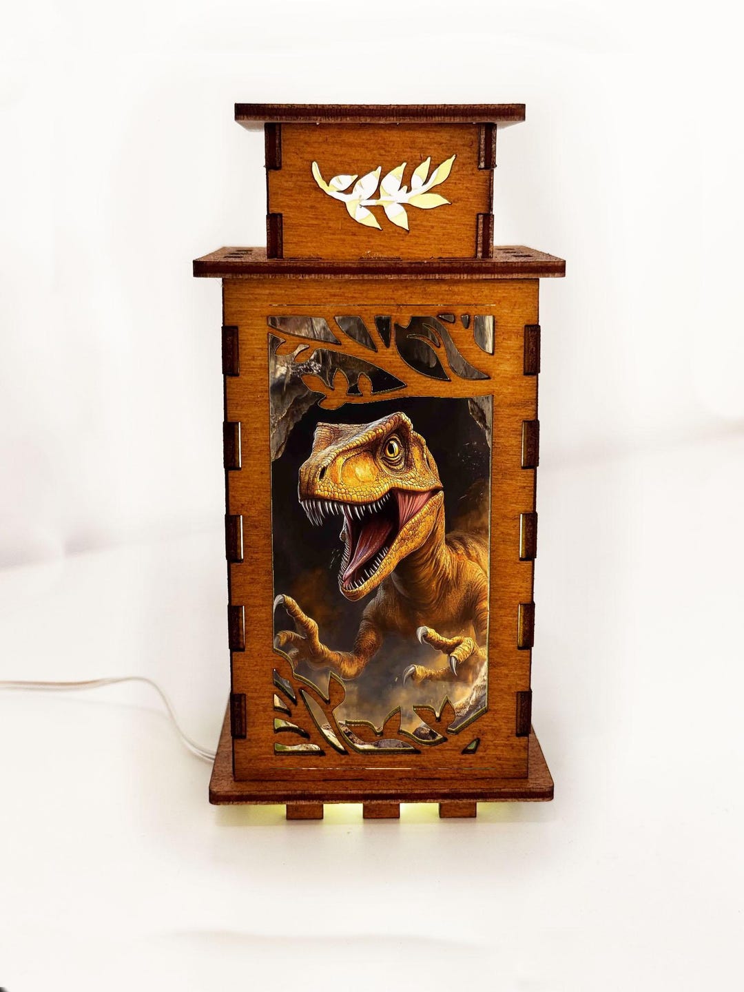 Dinosaur Raptor Wooden Night Lamp Lantern, Dinosaur Wooden Light - Etsy