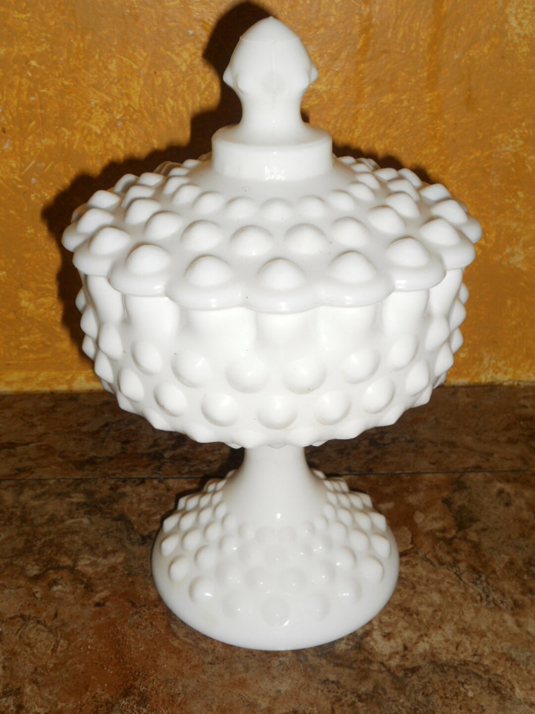 Vintage FENTON HOBNAIL Covered Footed Compote Candy Dish With Lid White ...