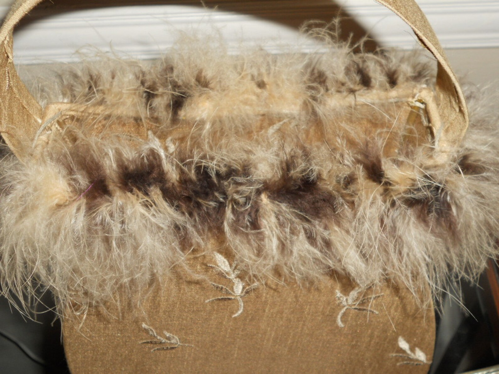 Shabby Chic PURSE LAMP With Leaf Print and Feathers - Etsy