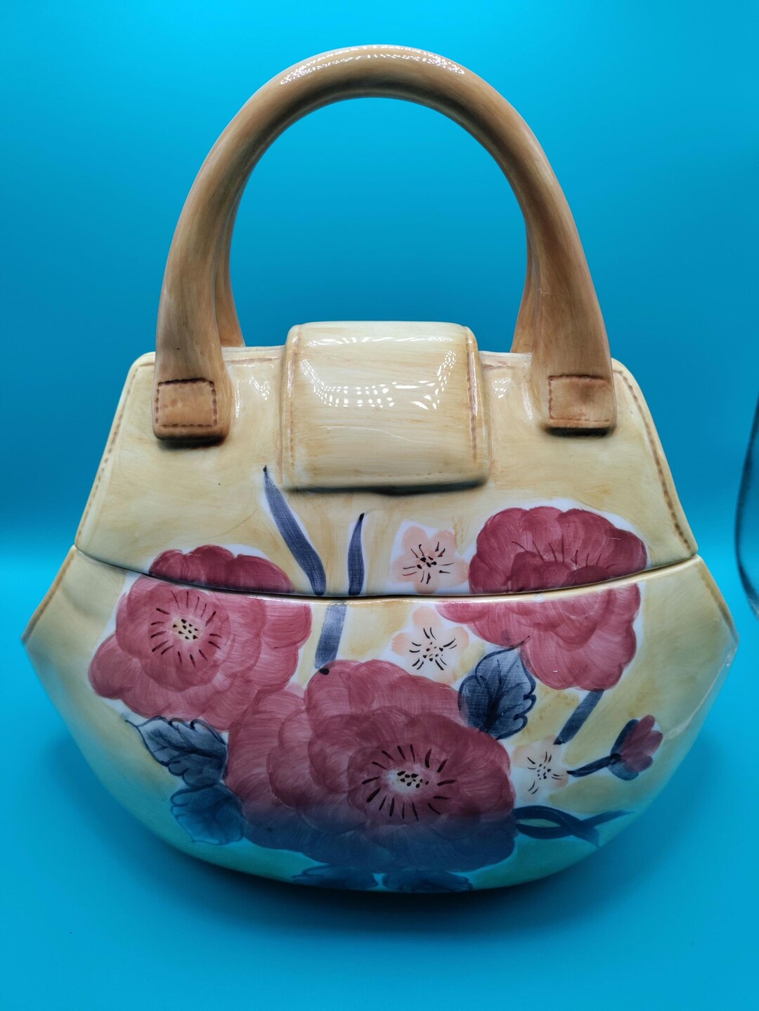 Vintage Creme Floral Ceramic Purse Handbag Cookie Jar - Etsy