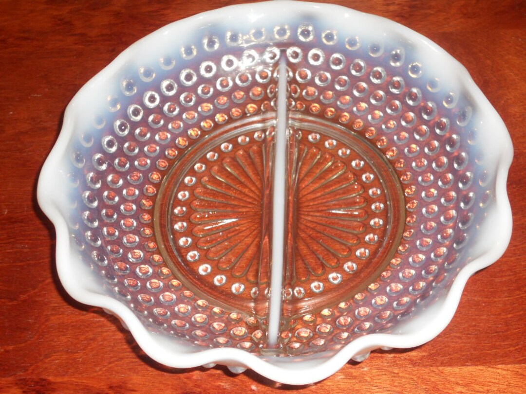 Vintage Fenton Moonstone Opalescent Hobnail Divided Serving Candy Dish ...