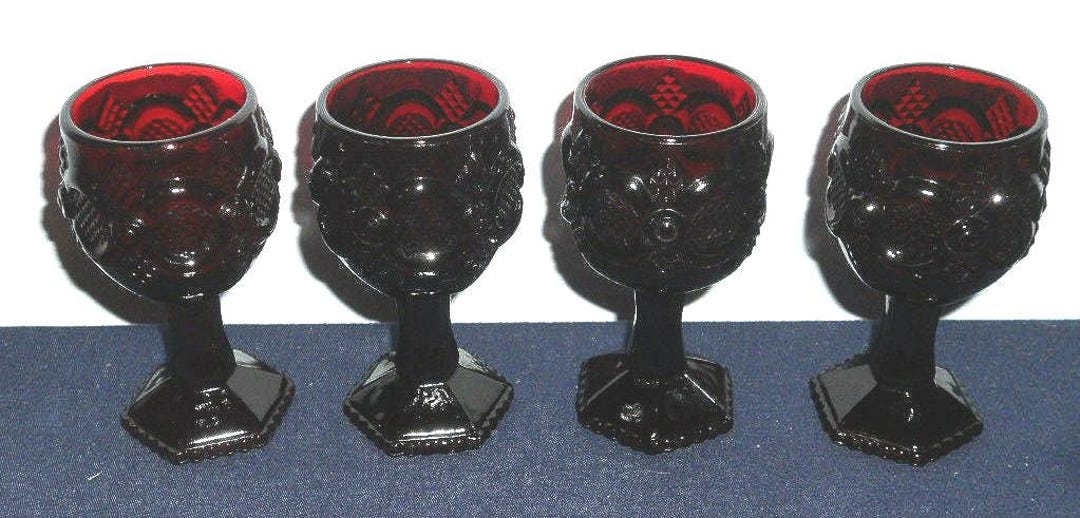 Vintage AVON CAPE COD Red Glass Wine Goblets Candle Holders Lot of Four ...