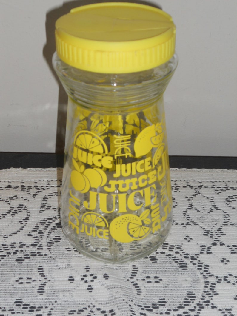 Vintage Clear GLASS JUICE CONTAINER With Yellow Flip Open Lid Retro ...