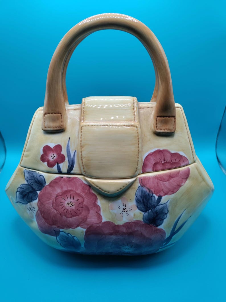 Vintage Creme Floral Ceramic Purse Handbag Cookie Jar - Etsy