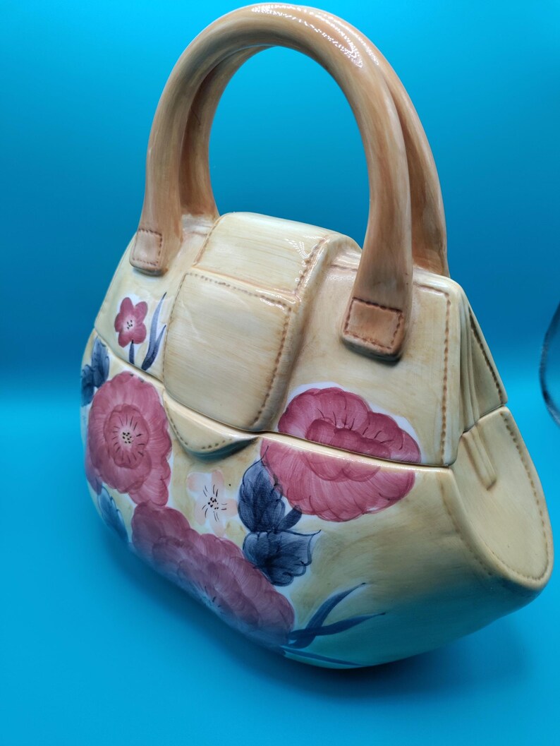 Vintage Creme Floral Ceramic Purse Handbag Cookie Jar - Etsy