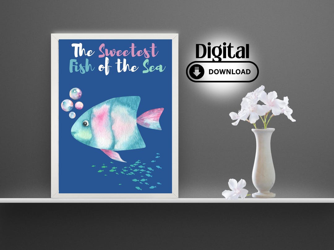 Sweetest Baby Fish Nursery Digital Art Print | Deep Blue Ocean Baby ...