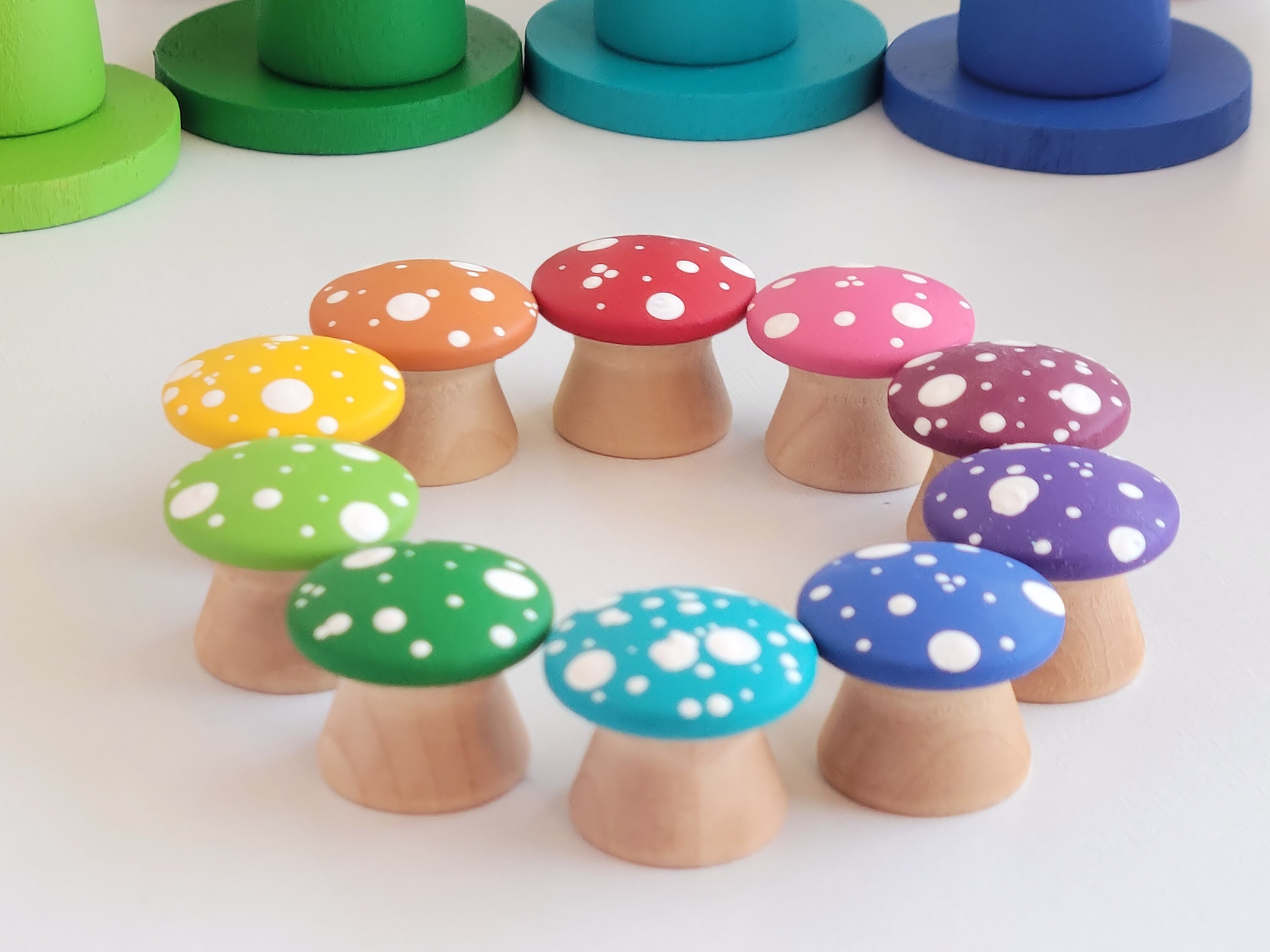 Montessori counting wooden toys set small wooden mushrooms Baby ...