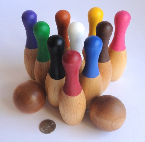 Toy Bowling Set Kids Bowling Set Wood Bowling Set 10 Pins | Etsy