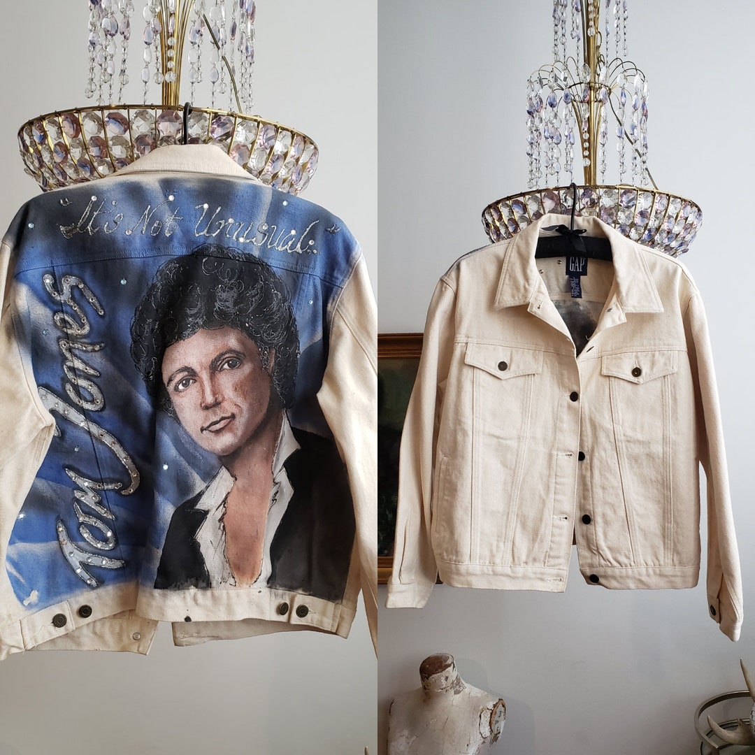 Vintage 80s Denim Statement Jean Jacket Airbrushed Tom Jones Hand ...